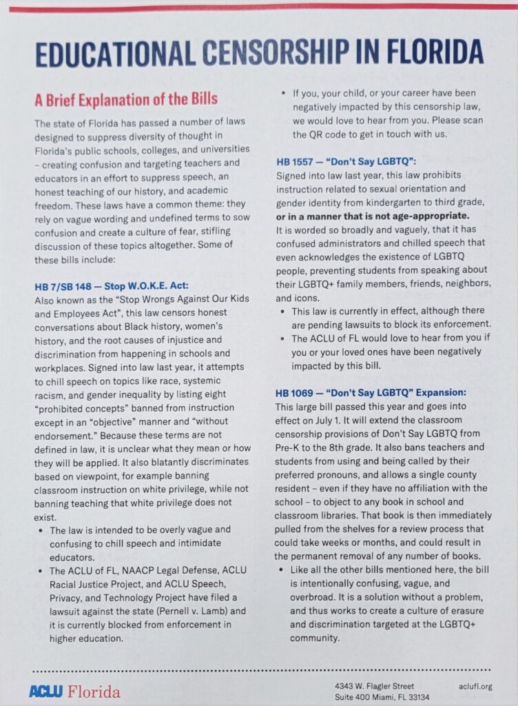 ACLU is helping with claims about censorship in Florida schools - WMNF ...